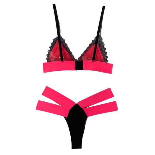 Conjunto Lingerie Sem Bojo Neon Com Tiras Strappy Em Renda Com Elastico