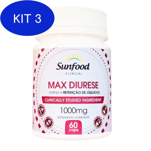 Kit 3 Suplemento Max Diurese 1000 Mg Sunfood 60g No Shoptime