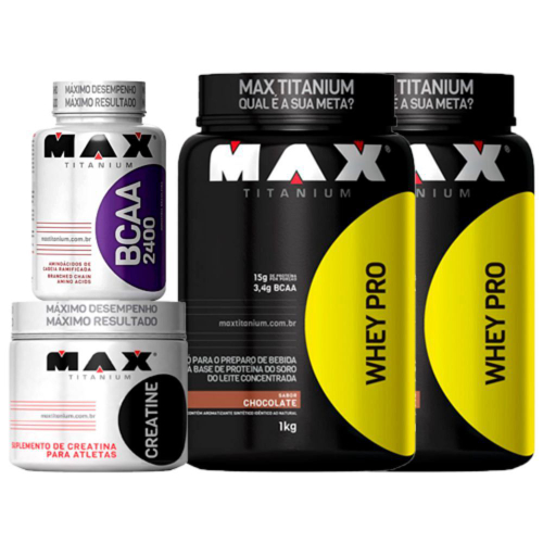 Kit Combo 2 Whey Pro 1kg Bcaa Creatina Max Titanium No Shoptime